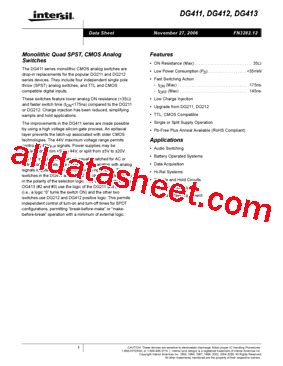DG411 Datasheet PDF Intersil Corporation