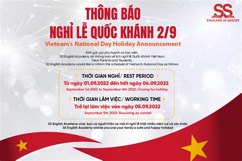 SS ENGLISH ACADEMY THÔNG BÁO NGHỈ QUỐC KHÁNH 2 9 SS English Academy