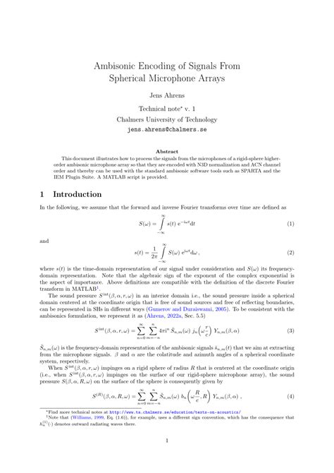 Pdf Ambisonic Encoding Of Signals From Spherical Microphone Arrays