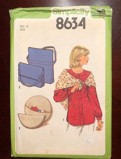 Simplicity 8634 Misses Blouse Scarf And Bags Purse Size 12 Sewing