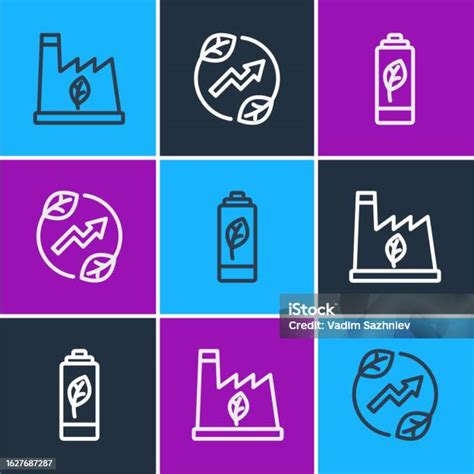 세트 라인 식물 재활용 쓰레기 에코 자연 잎 배터리 및 전기 절약 플러그 아이콘 벡터 0명에 대한 스톡 벡터 아트 및 기타