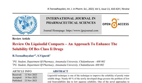 Review On Liquisolid Compacts An Approach To Enhance The Solubility Of