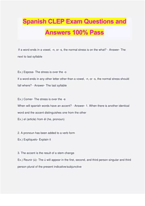 Spanish Clep Exam Questions And Answers 100 Pass Clep Stuvia Us