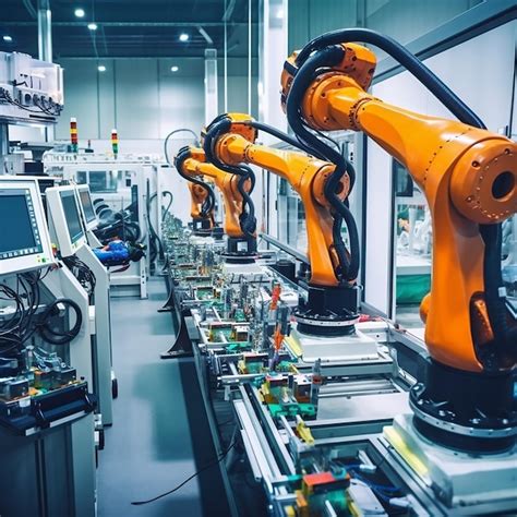 premium ai image a factory with robots on the front and a window behind it