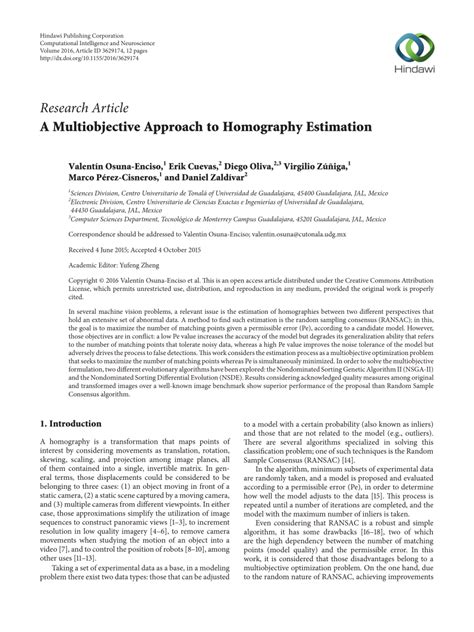 pdf a multiobjective approach to homography estimation