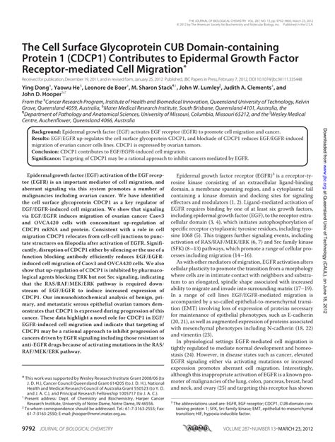 Pdf The Cell Surface Glycoprotein Cub Domain Containing Protein 1