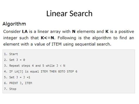 Insertion Sort And Linear Search Presentation Ppt