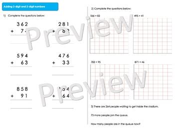 Adding 3 Digit And 2 Digit Numbers Worksheet With Exchange By KG Resources