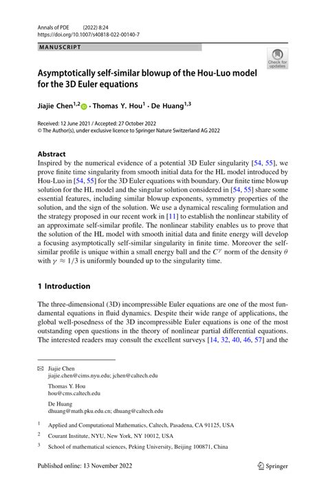 Pdf Asymptotically Self Similar Blowup Of The Hou Luo Model For The