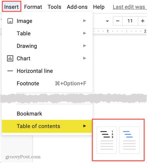 Google Docs как сделать оглавление