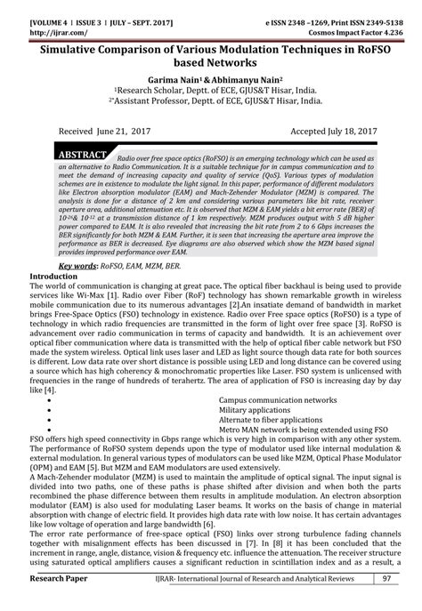 Pdf Simulative Comparison Of Various Modulation Techniques In Rofso Based Networks