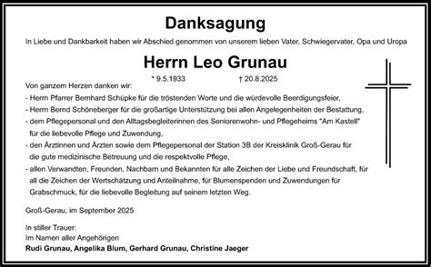 Traueranzeigen Von Leo Grunau Vrm Trauer De