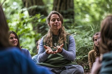 Premium Ai Image A Group Of People Sitting In The Woods Meditating