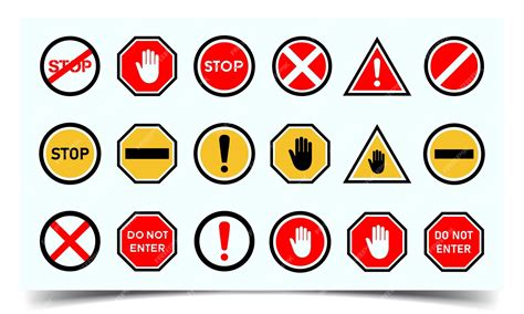Набор запрещающих знаков Предупреждение Внимание Премиум векторы