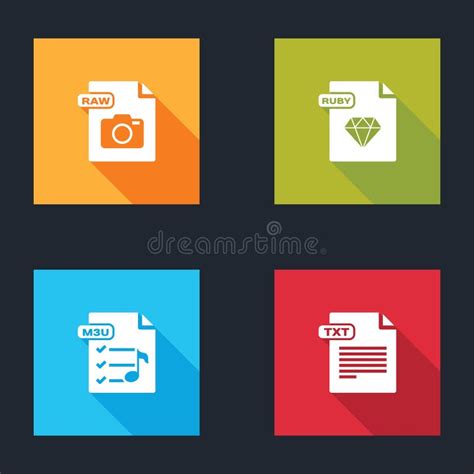 Set RAW File Document RUBY M3U And TXT Icon Vector Stock