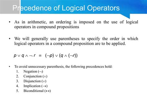 Discrete Mathematics Precedence Of Logical Operators Ppt