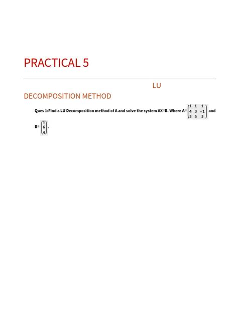 Practical 5 Lu Decomposition Method Pdf Numerical Analysis Matrix Theory