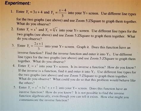 solved calculator experiment graphing inverses mathematics