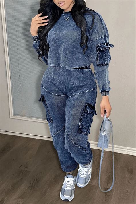 Wholesale Casual Solid Patchwork O Neck Long Sleeve Two Pieces K92443