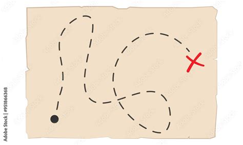 Poster Vintage Treasure Map With Red X Marks The Spot Wall Art