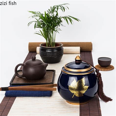 Ceramic Tea Caddy Tea Box Food Storage Sealed Jar Grandado