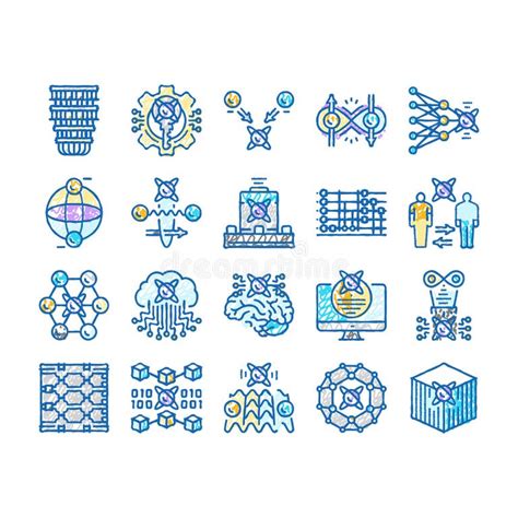 Quantum Technology Data Science Icons Hand Drawn Stock Illustration