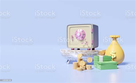 실린더 연단 대리석 금고 동전 스택 지폐 보라색 배경에 격리된 가방 돈 달러 비즈니스 뱅킹 개념 3d 그림 또는 3d 렌더링 0