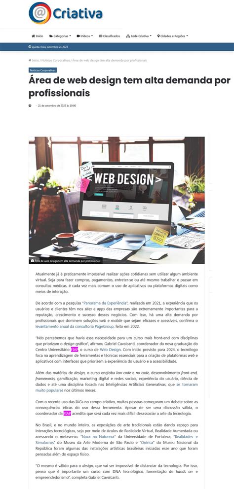 Criativa NOTÍCIAS ÁREA DE WEB DESIGN TEM ALTA DEMANDA POR PROFISSIONAIS GABRIEL CAVALCANTI