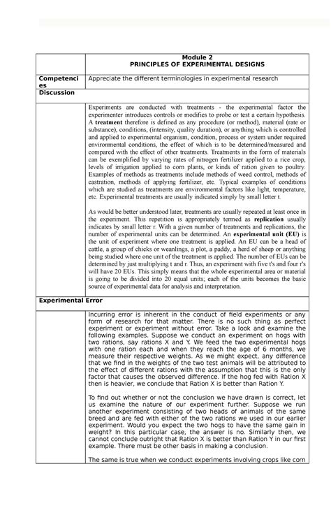 Module 2 Principles Of Experimental Designs Module 2 Principles Of Experimental Designs