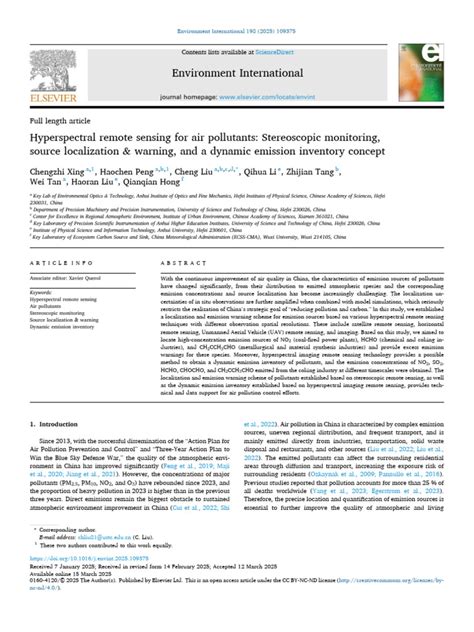 Hyperspectral Remote Sensing For Air Pollutants Stereoscopi 2025 Environmen Pdf Remote