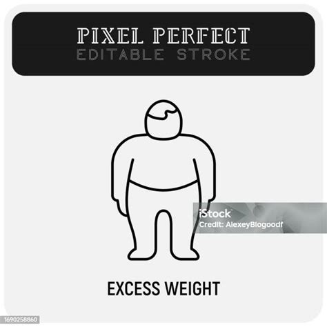 비만 과체중 가는 선 아이콘 과체중 건강에 해로운 몸 다이어트 뚱뚱한 남자 픽셀 완벽 편집 가능한 스트로크 벡터 그림입니다 건강관리와 의술에 대한 스톡 벡터 아트 및 기타