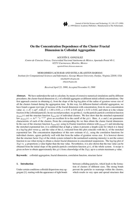 Pdf On The Concentration Dependence Of The Cluster Fractal Dimension