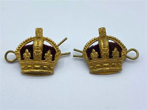 Pair Of Ww1 British Army Officers Insignia Crown Pips Rank Of Major In