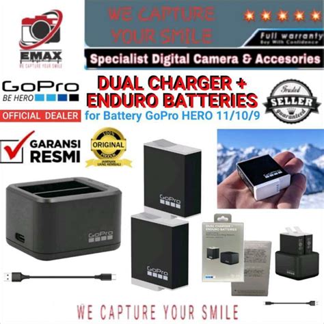 Jual Gopro Dual Charger Enduro Batteries Gopro Hero11 Hero10 Hero9