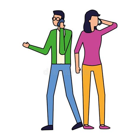 Man And Woman Using Smartphone Talking Stock Illustration