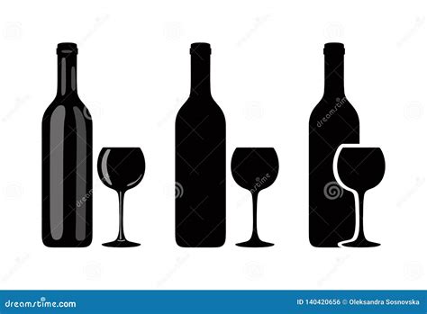 Silueta De La Botella Y Del Vidrio De Vino En El Fondo Blanco Vector