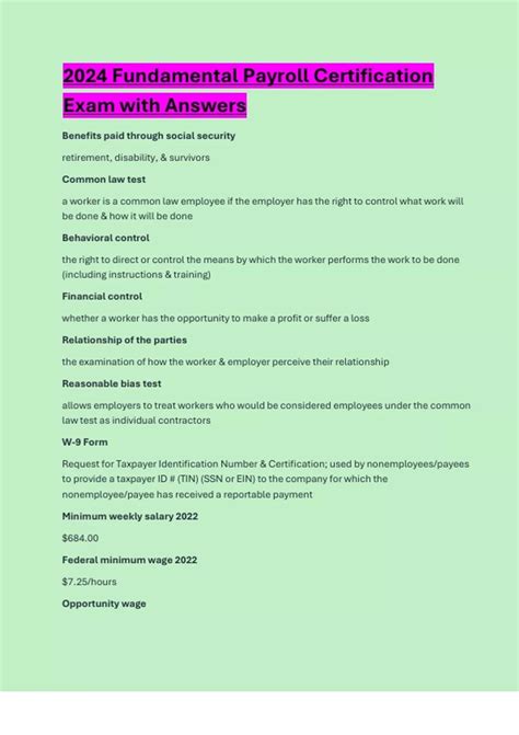 2024 Fundamental Payroll Certification Exam With Answers Nursing Stuvia Us