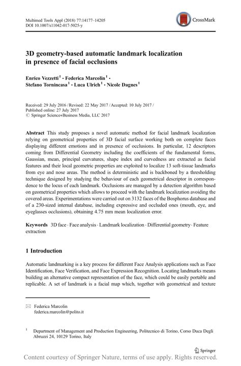 3d Geometry Based Automatic Landmark Localization In Presence Of Facial Occlusions Request Pdf