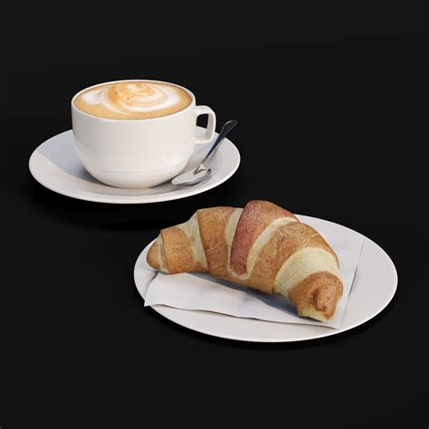 Croissant And Cappuccino Delight 3d Model Download Dairy Bakery On