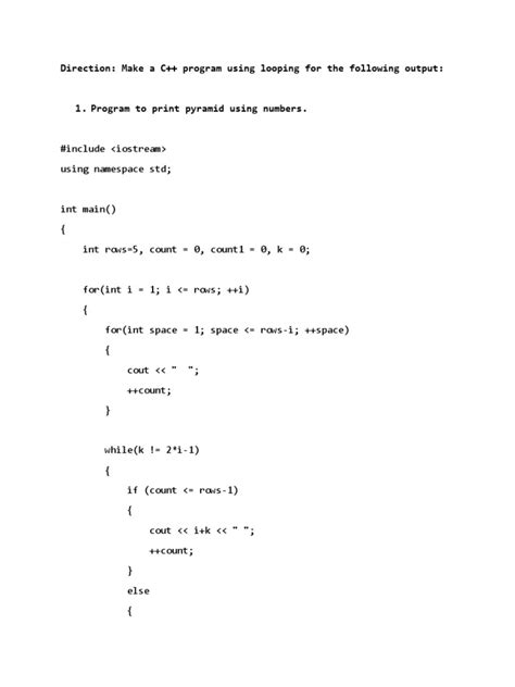 Direction Make A C Program Using Looping For The Following Output Pdf