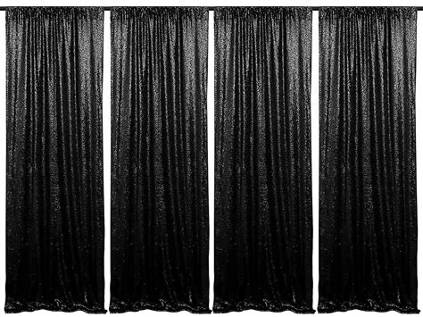 Black Sequin Backdrop Curtain 4 Pcs Bling Fabric Backdrop Sparkly