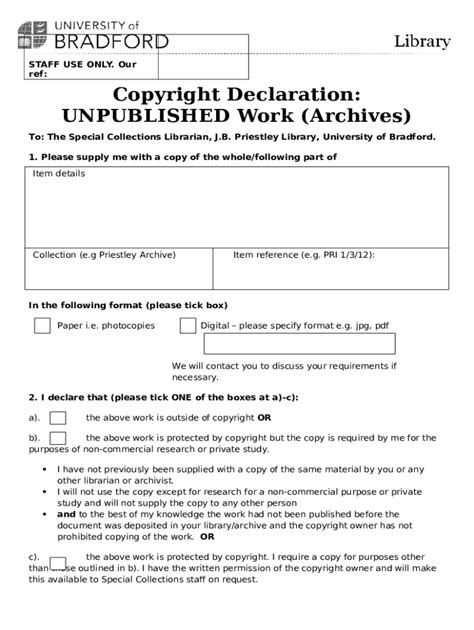 Copyright Declaration Unpublished Works Doc Template Pdffiller