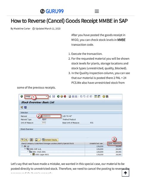 How To Reverse Cancel Goods Receipt Mmbe In Sap Pdf