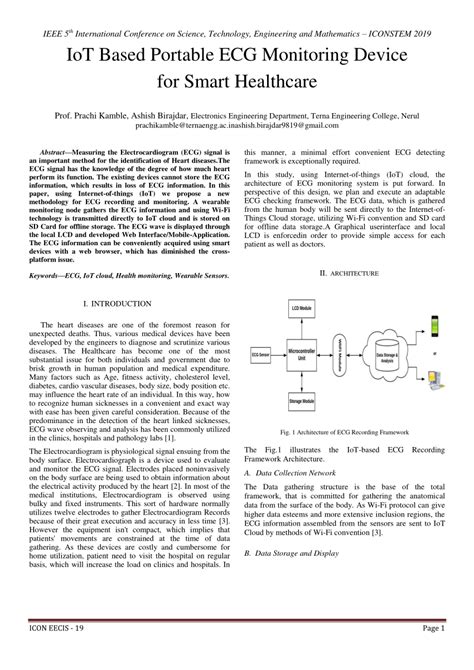 Pdf Iot Based Portable Ecg Monitoring Device For Smart Healthcare