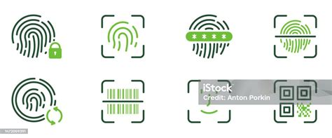 Biometric Identification Line Icon Finger Print Verification Pictogram Password Protection And