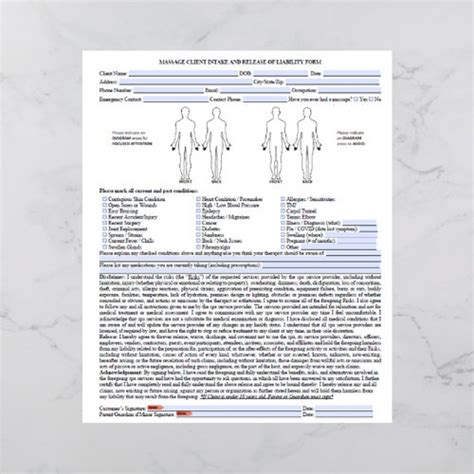 Release And Intake Form Spa Massage Esthetician Therapist Disclaimer Liability Waiver