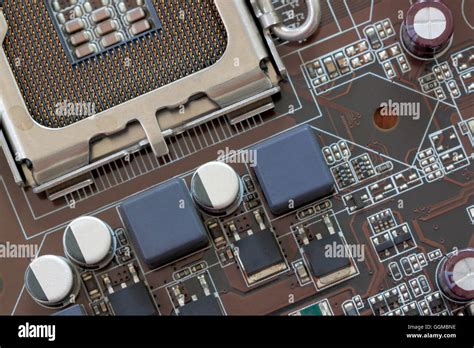 Socket Electronics Components On Pc Computer Mainboard And Have Concept About Technology Stock
