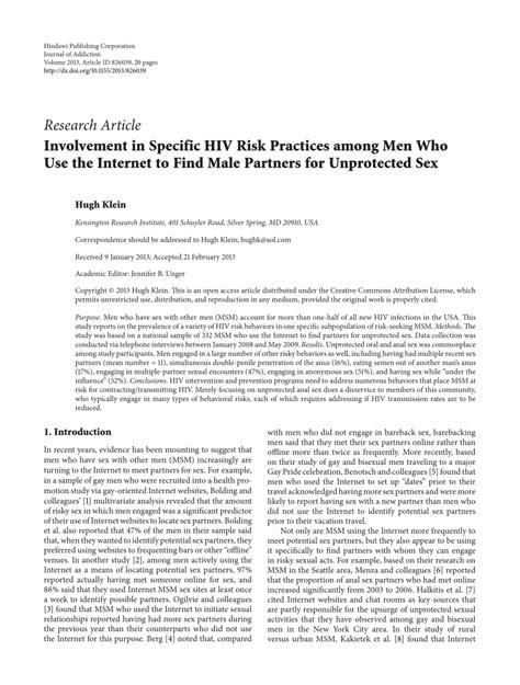 Pdf Involvement In Specific Hiv Risk Practices Among Men Who Use The