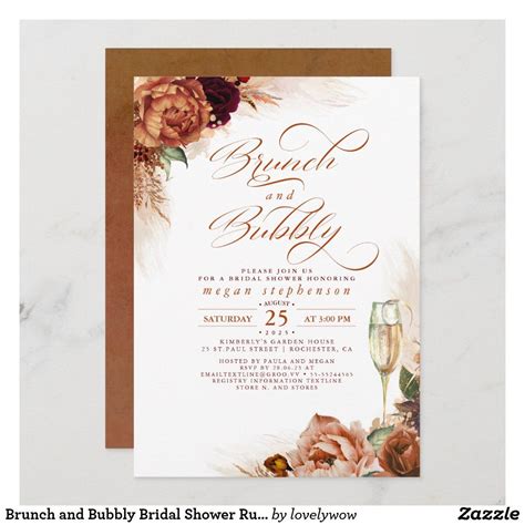 Brunch And Bubbly Bridal Shower Rust Pampas Grass Invitation Zazzle