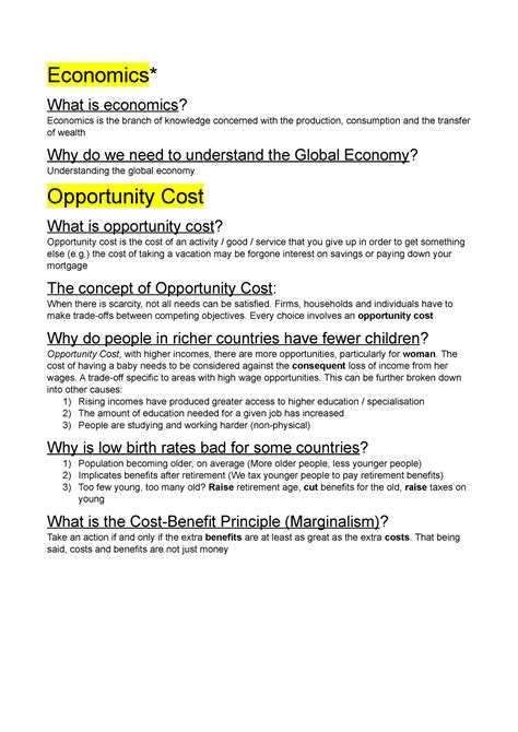 ECON 151 T1 Economics Basics Opportunity Costs Economics What Is Economics Economics Is